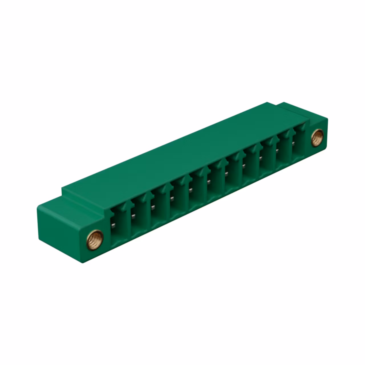 3.81mm Pitch Eurostyle Right-Angle PCB Header, with Threaded Retention Inserts, Green Housing, 11 Circuits for sale