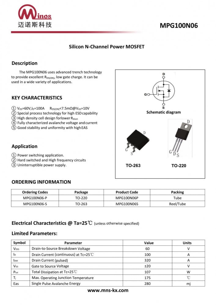 MPG100N06 datasheet page 1