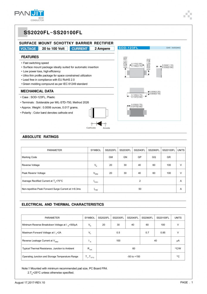 PANJIT SS2040FL datasheet page 1
