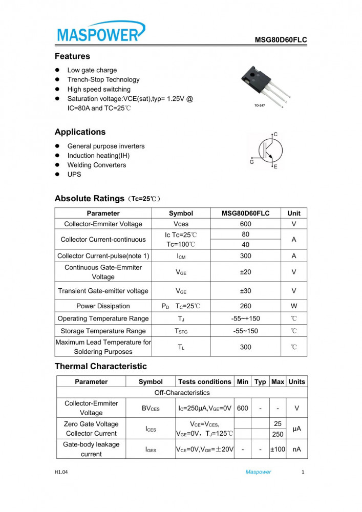MSG80D60FLC datasheet page 1