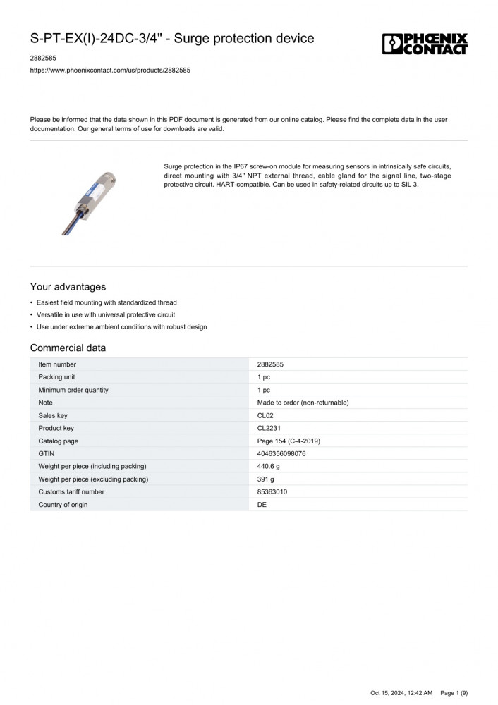 Phoenix Contact 2882585 technical document page 1