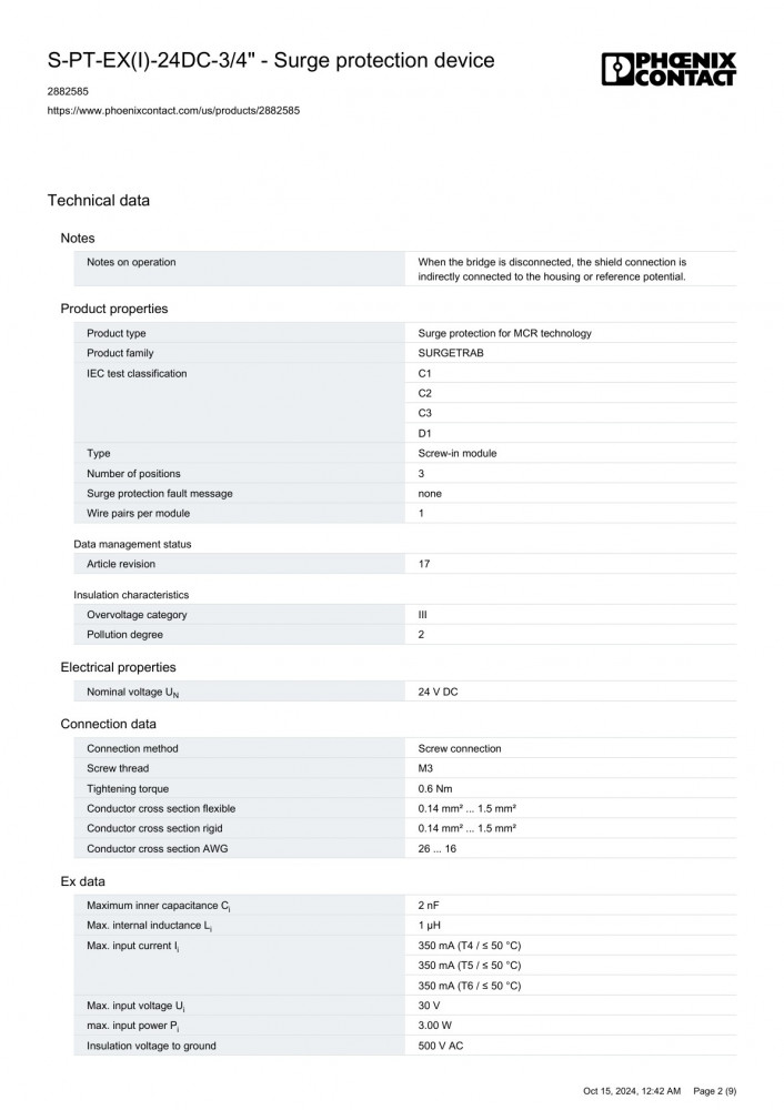 Phoenix Contact 2882585 technical document page 2