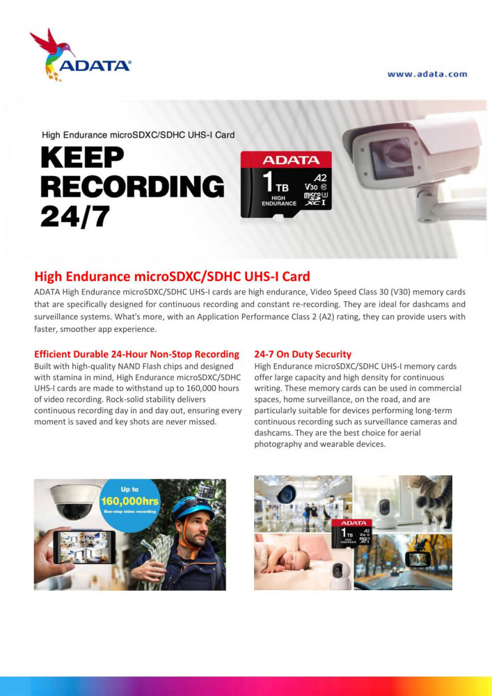 ADATA High Endurance microSD card document page 1