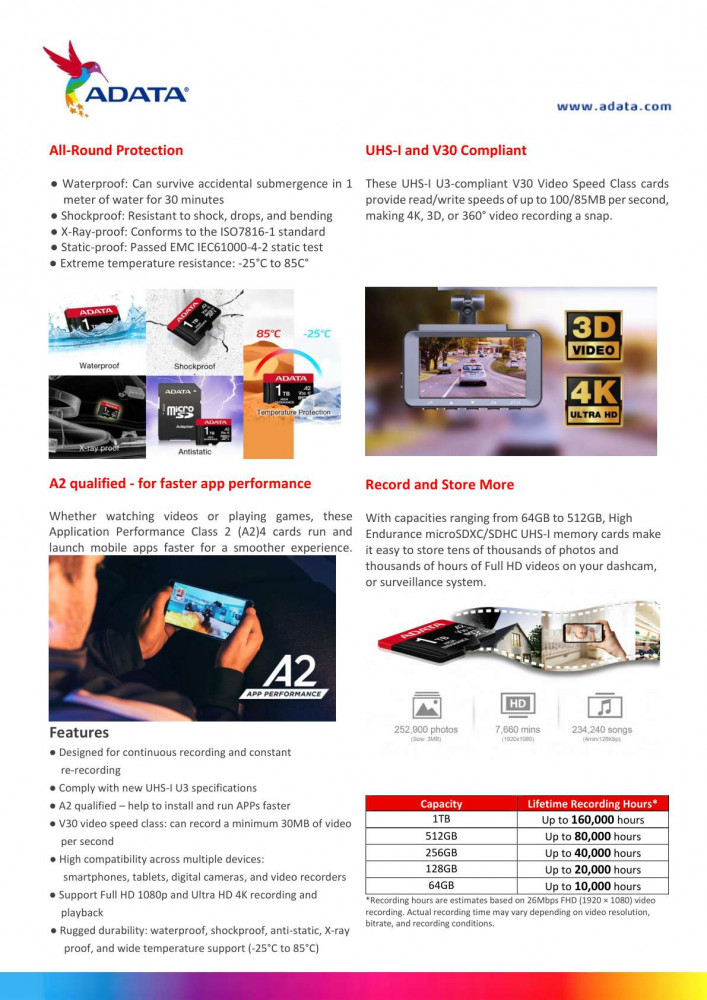 ADATA High Endurance microSD card document page 2