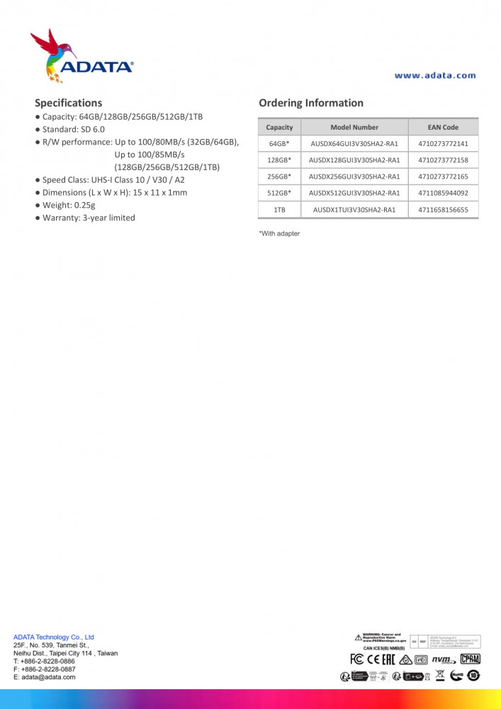 ADATA High Endurance microSD card document page 3