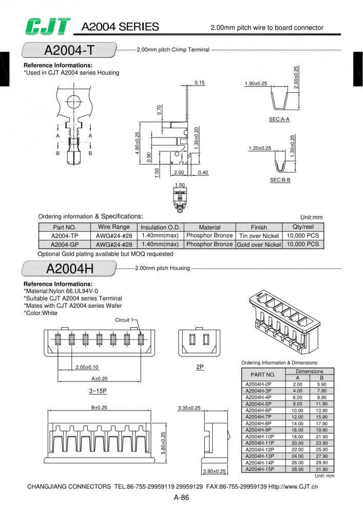 CJT(Changjiang Connectors) A2004WV-2P Male Pin Header index 2