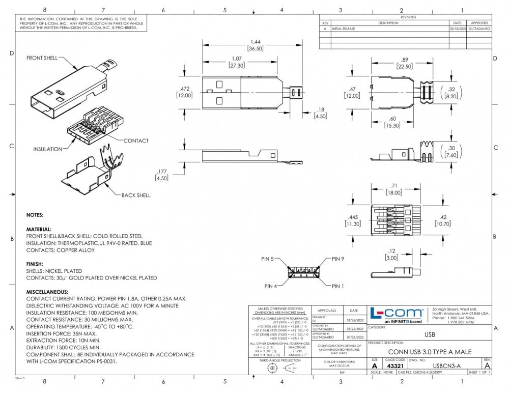 L-com USBCN3-A technical document page