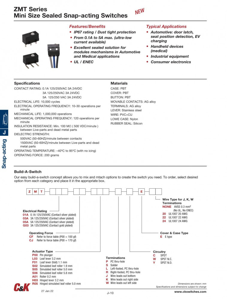 C&K ZMT series datasheet page 1