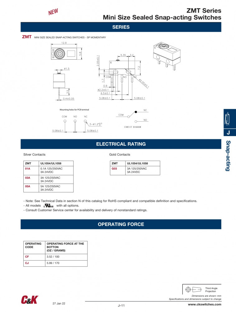 C&K ZMT series datasheet page 2