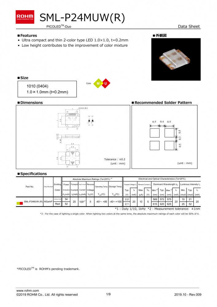 SML-P24MUWT86RNR technical document page 1