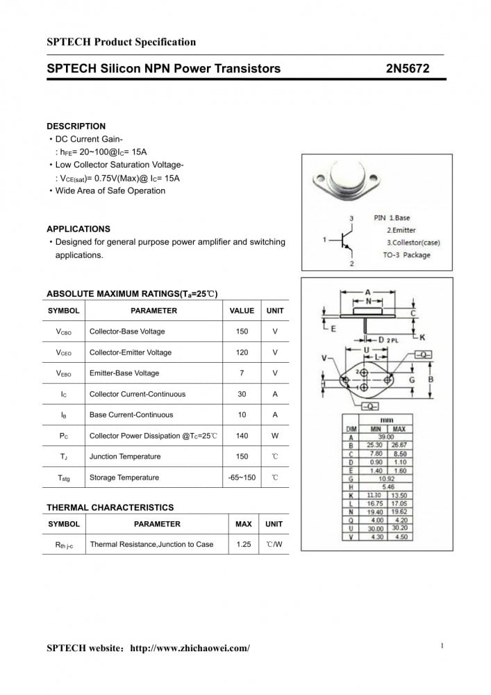 2N5672 SPTECH datasheet page 1