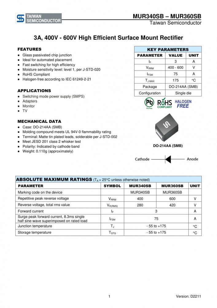 MUR340SB document page 1