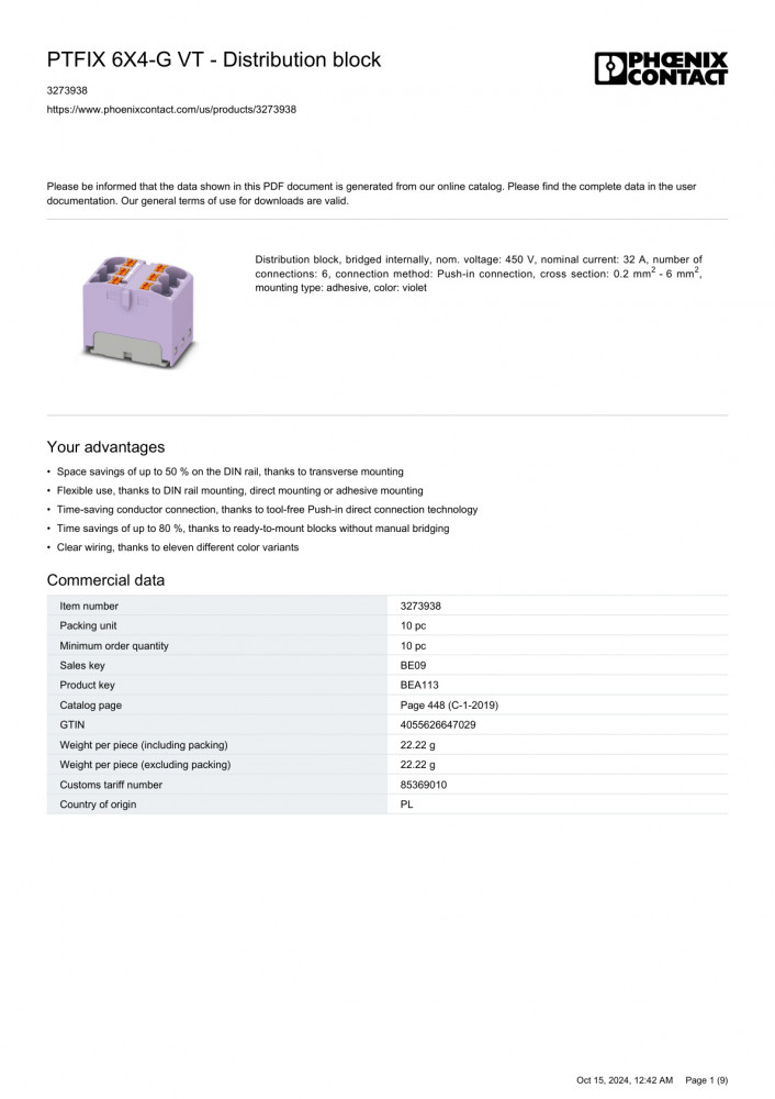 Phoenix Contact 3273938 technical document page 1