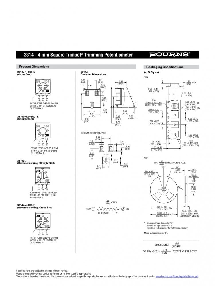 BOURNS 3314 series datasheet page 3