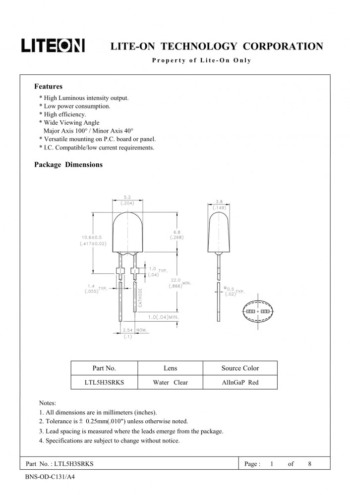 LTL5H3SRKS datasheet page 1