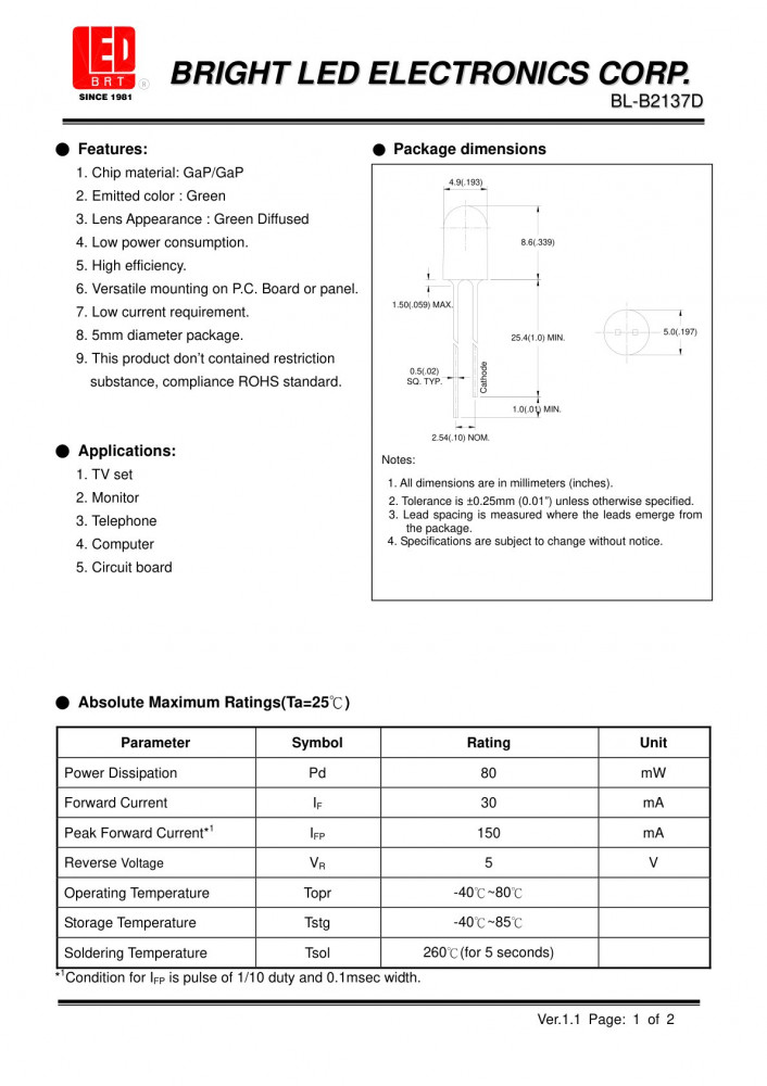 BL-B2137D datasheet page 1