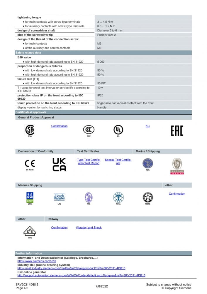 3RV20314DB15 technical document page 4