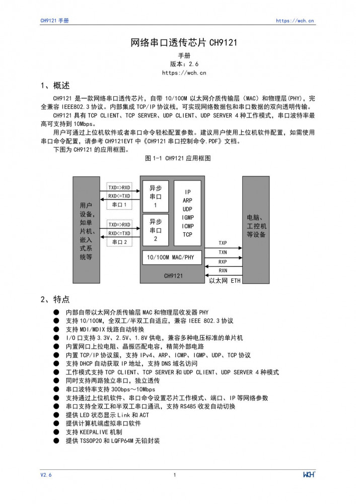 CH9121A datasheet page 1