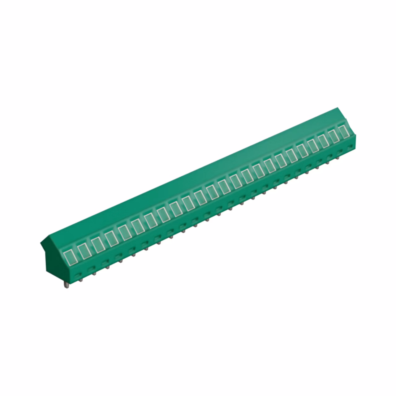 5.00mm Pitch Eurostyle 45° Wire Entry Fixed Mount PCB Terminal Block, Green Housing, 24 Circuits for sale