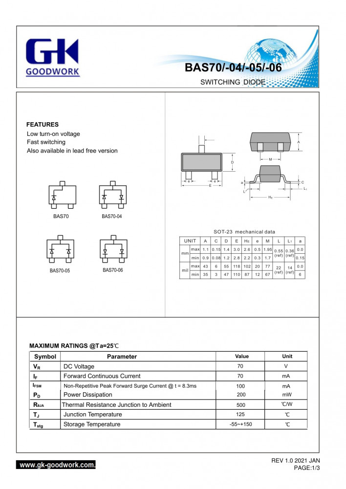 GOODWORK BAS70-04 datasheet page 1