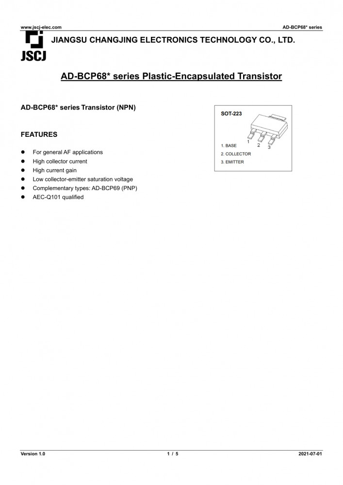 BCP68-25 datasheet page 1