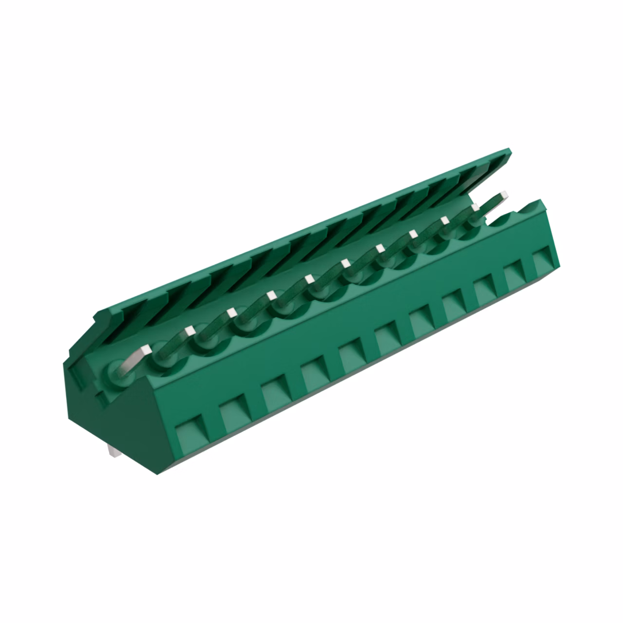 5.00mm Pitch Eurostyle 45° Angle PCB Header, Open Ends, 11 Circuits, Green for sale