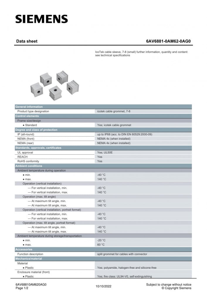 6AV68810AM620AG0 technical document page 1