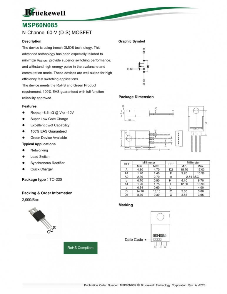 MSP60N085 datasheet page 1