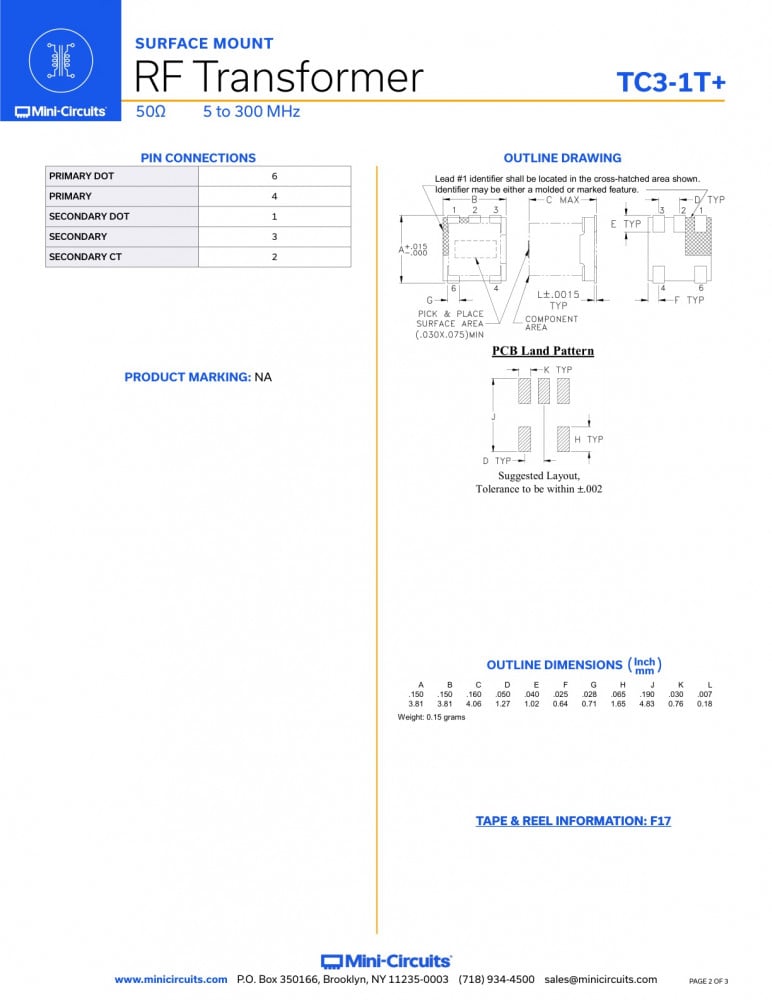 TC3-1T+ datasheet page 2