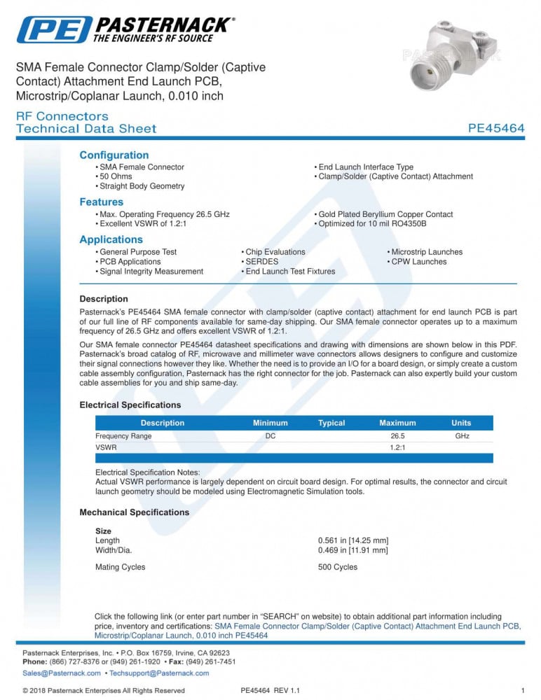 PE45464 datasheet page 1