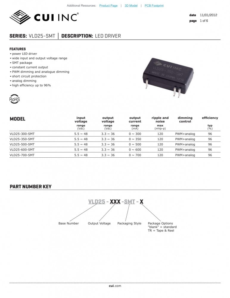 CUI VLD25-SMT datasheet page 1