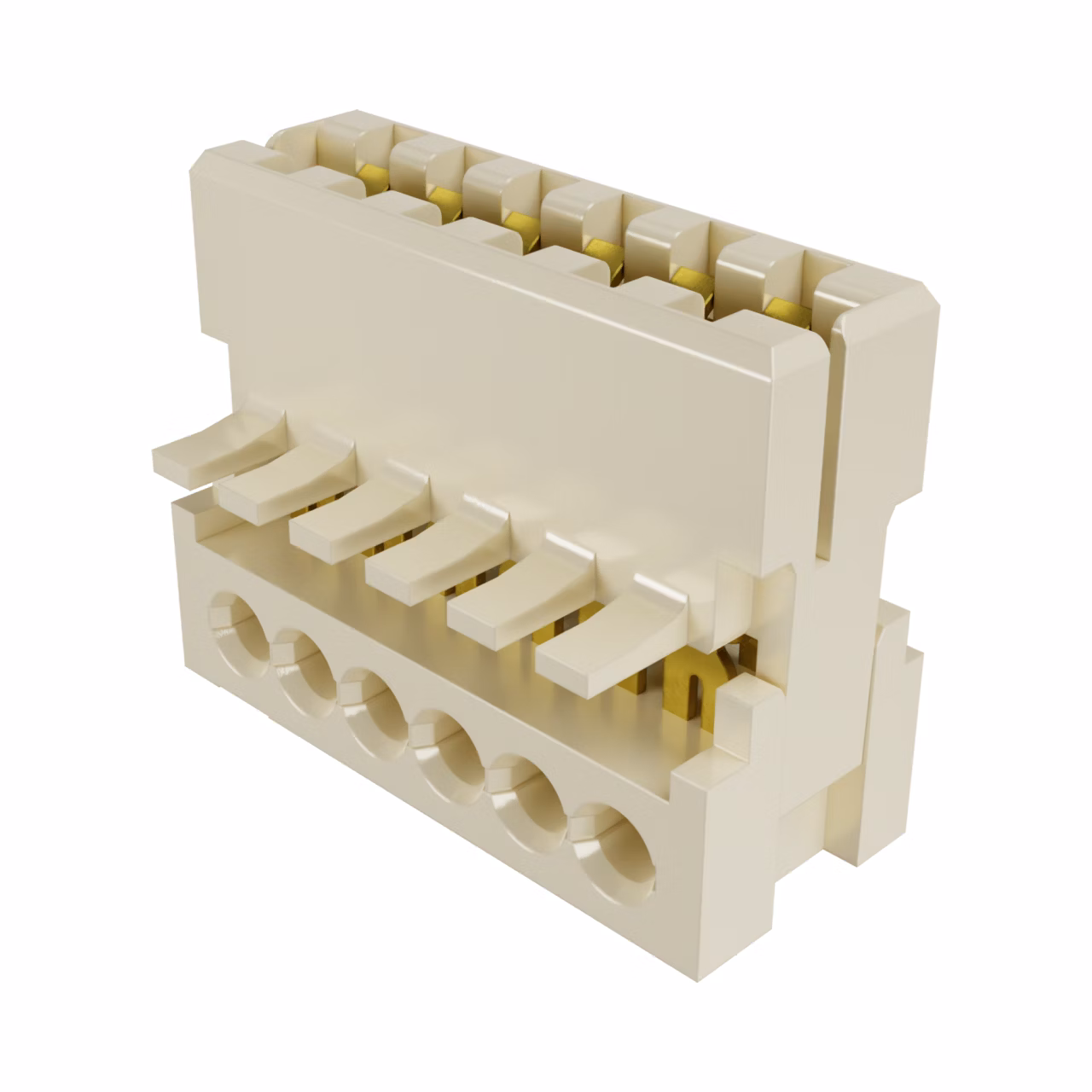 Appli-Mate RAST 2.5 Connector, 2.50mm Pitch, Female, 6 Circuits, Positions A, B, C, D, E, F and G Removed, Locking Pips, Slotted Endwalls, Green Color Stripe, Gold Plating for sale