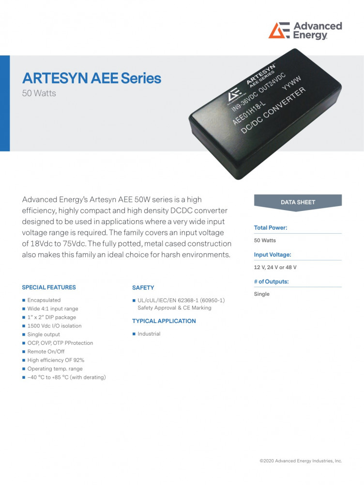Artesyn AEE series datasheet page 1