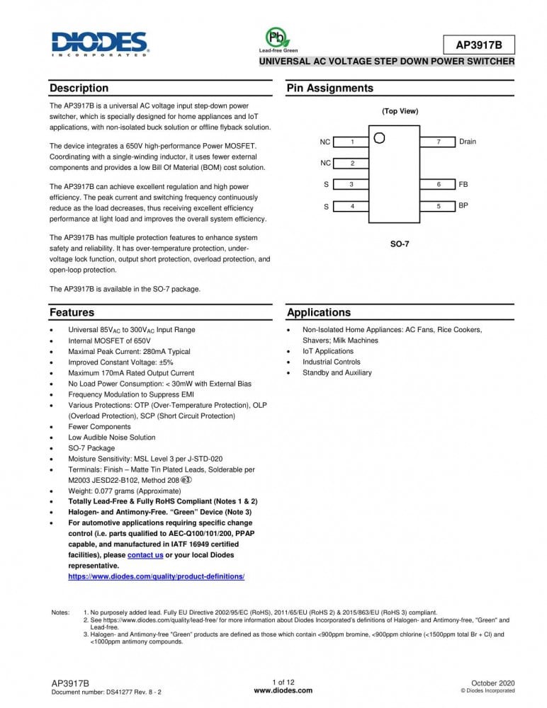 AP3917B technical document page 1