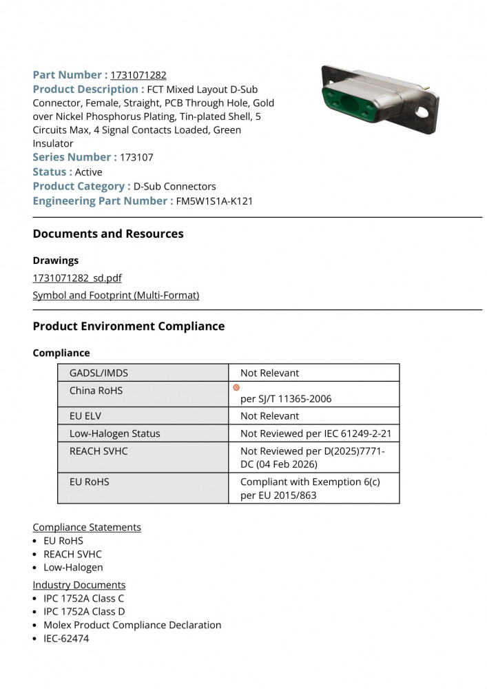 MOLEX 1731071282 technical drawing preview, page 1