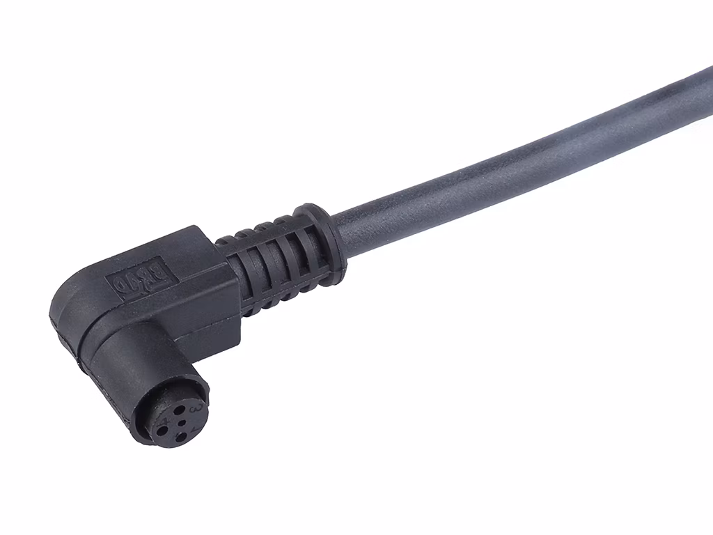 Nano-Change (M8) Single-Ended Cordset, 3 Poles, Female (90°) with Snap Coupling to Pigtail, 24 AWG, PUR Cable, 2.0m (6.56') Length