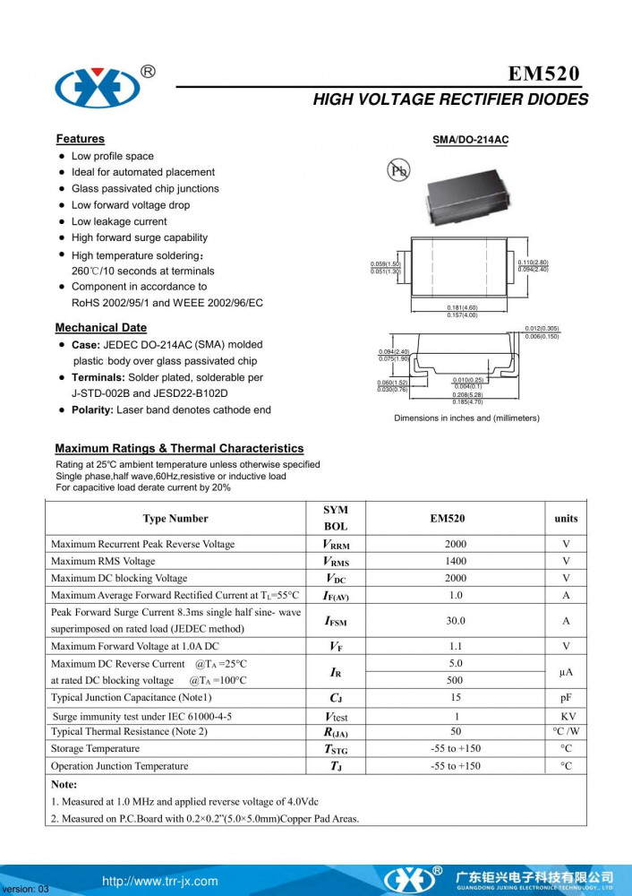 JUXING EM520 datasheet page 1