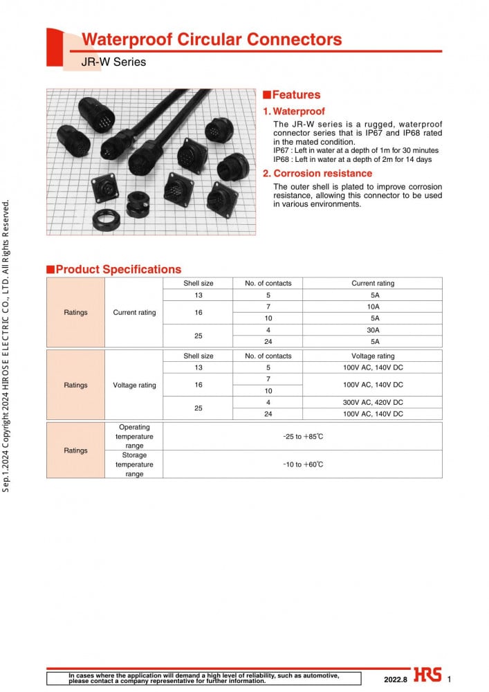 HRS JR-W datasheet page 1