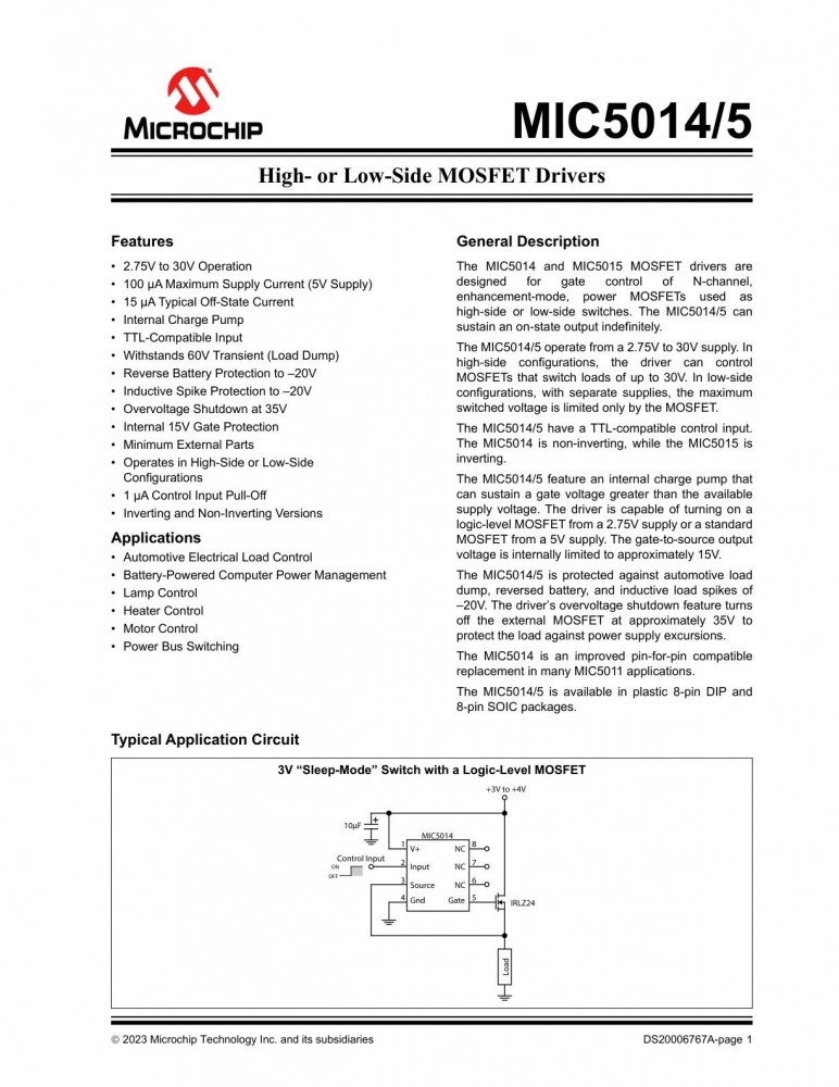MIC5014 datasheet page 1