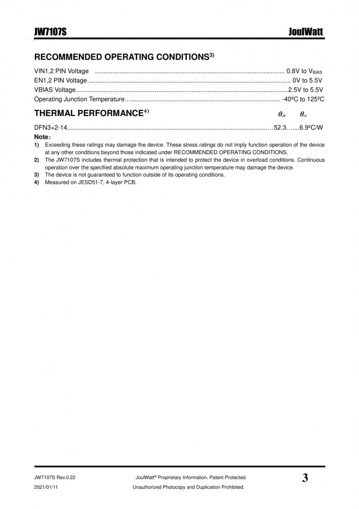 JW7107S datasheet page 3