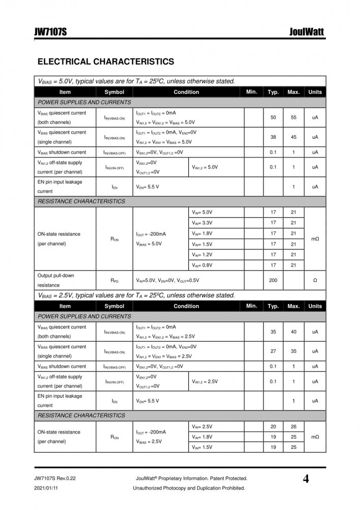 JW7107S datasheet page 4