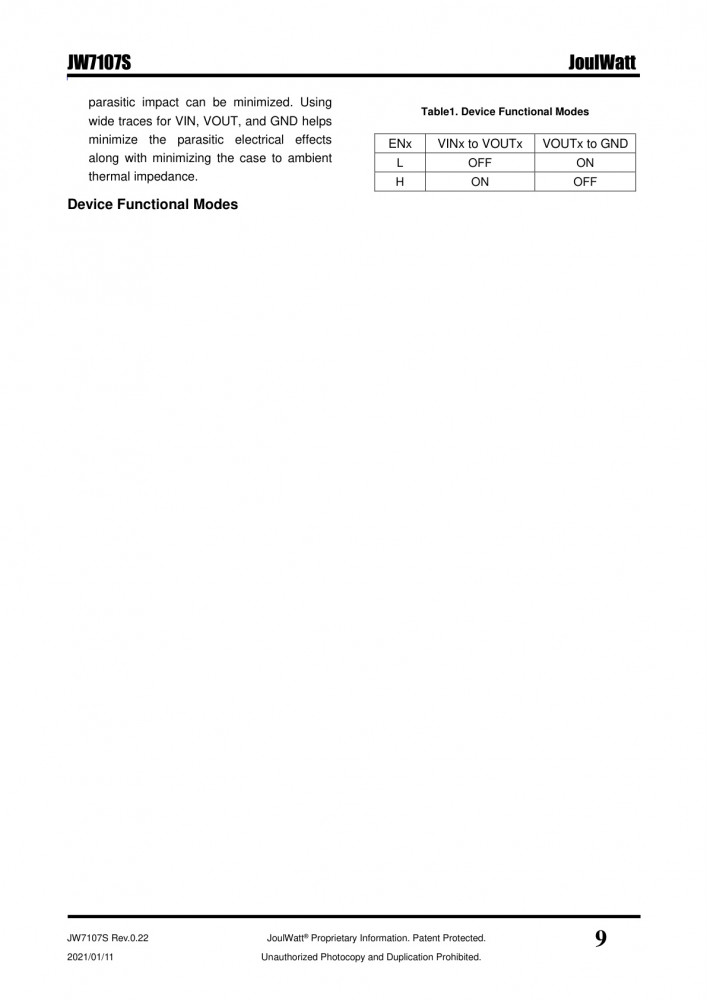 JW7107S datasheet page 9