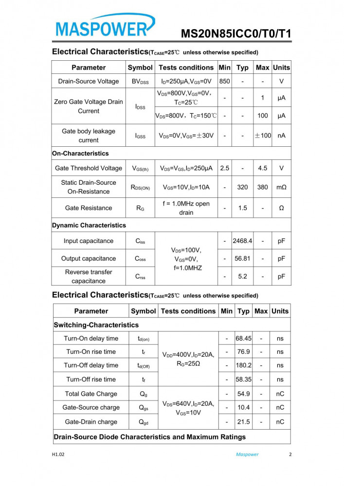 MS20N85ICC0 datasheet page 2