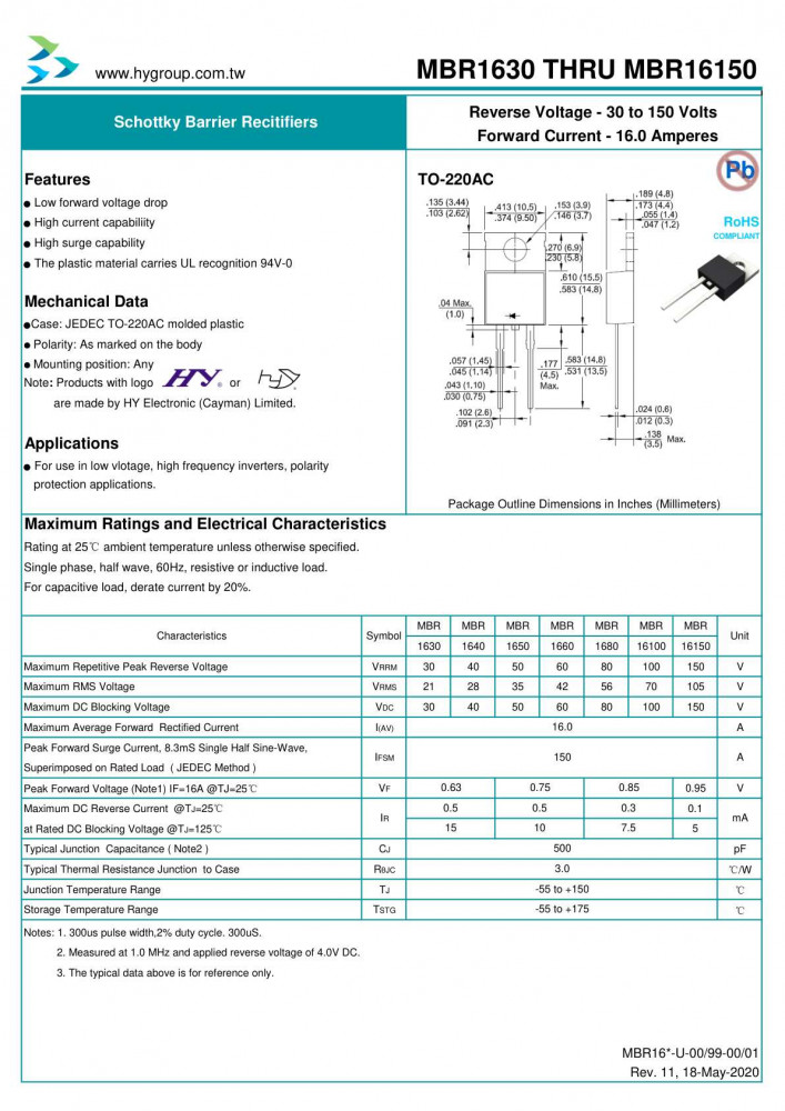 MBR1640 technical document page 1