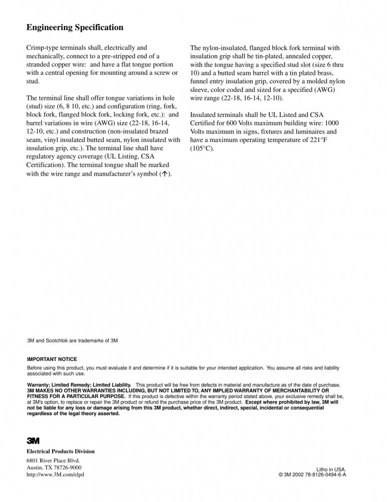 3M MNG10-8FFBK Scotchlok flanged block fork terminal datasheet page 2