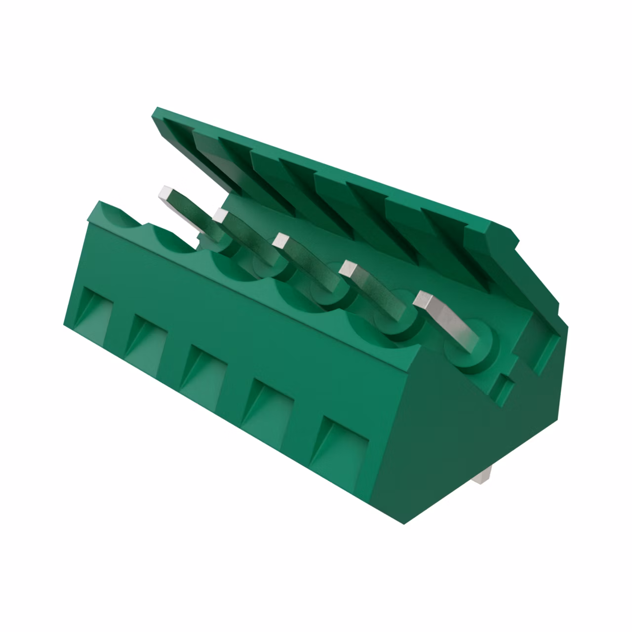 5.00mm Pitch Eurostyle 45° Angle PCB Header, Open Ends, 5 Circuits, Green for sale