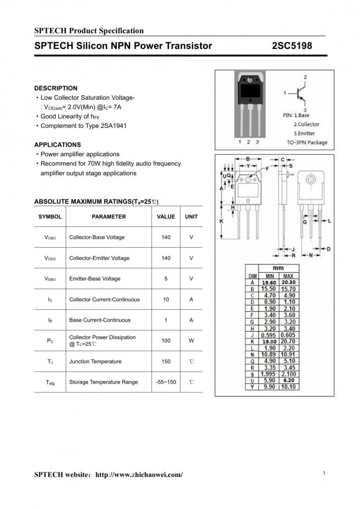 2SC5198 datasheet page 1
