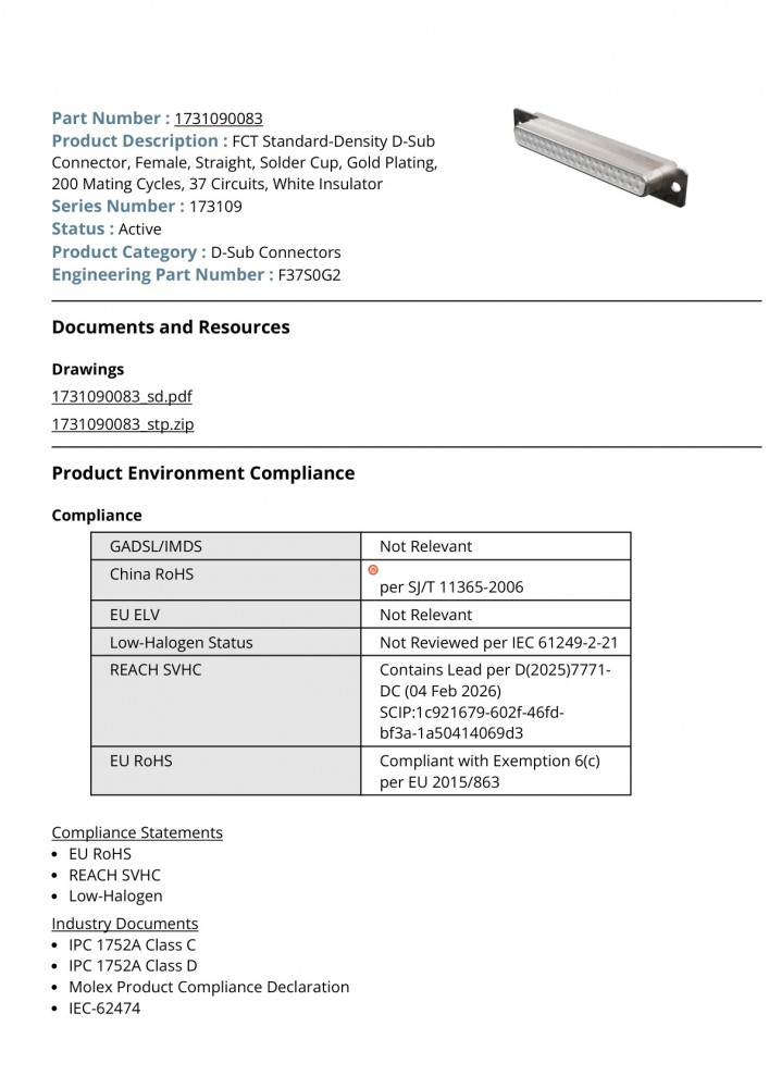 MOLEX 1731090083 product drawing, page 1