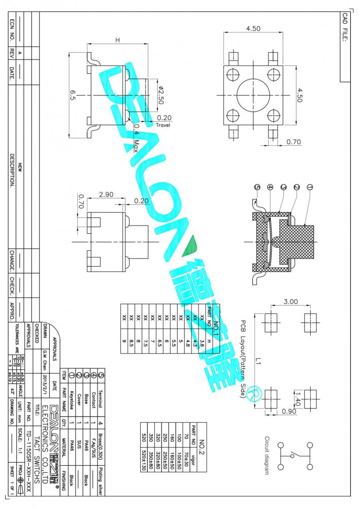 DEALON TD-1150SR technical drawing page 1