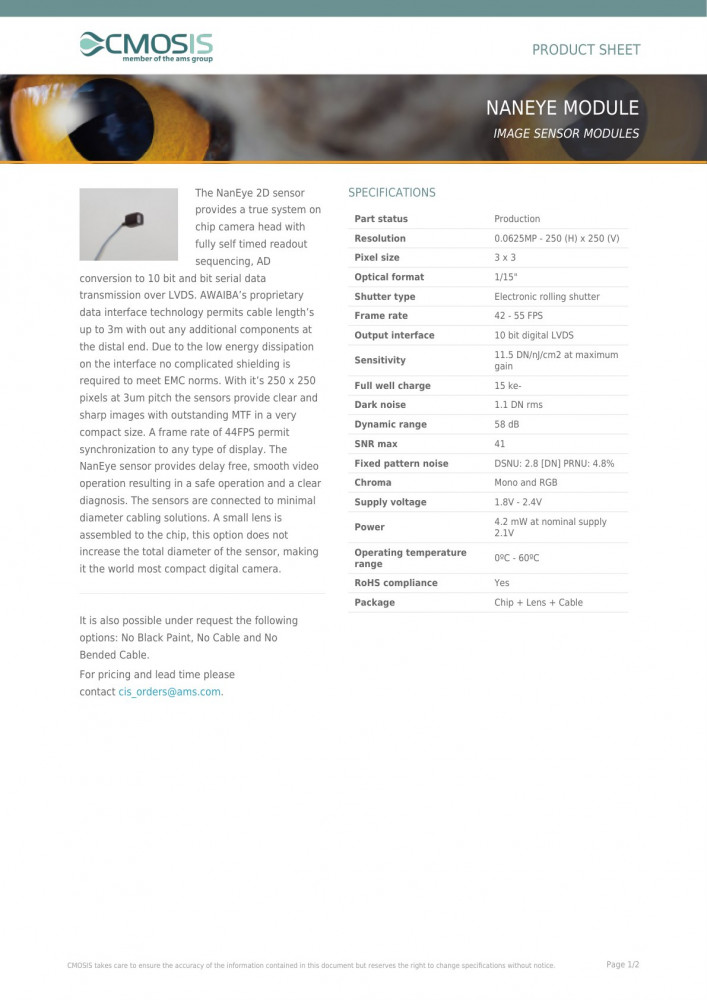 AMS NanEye module document page 1
